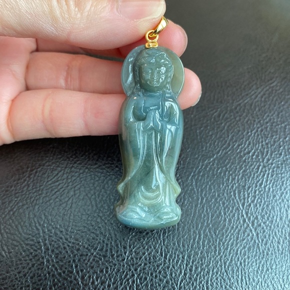 Element Shine | Jewelry | 4k Solid Gold Carved Jade Standing Zen Buddha ...